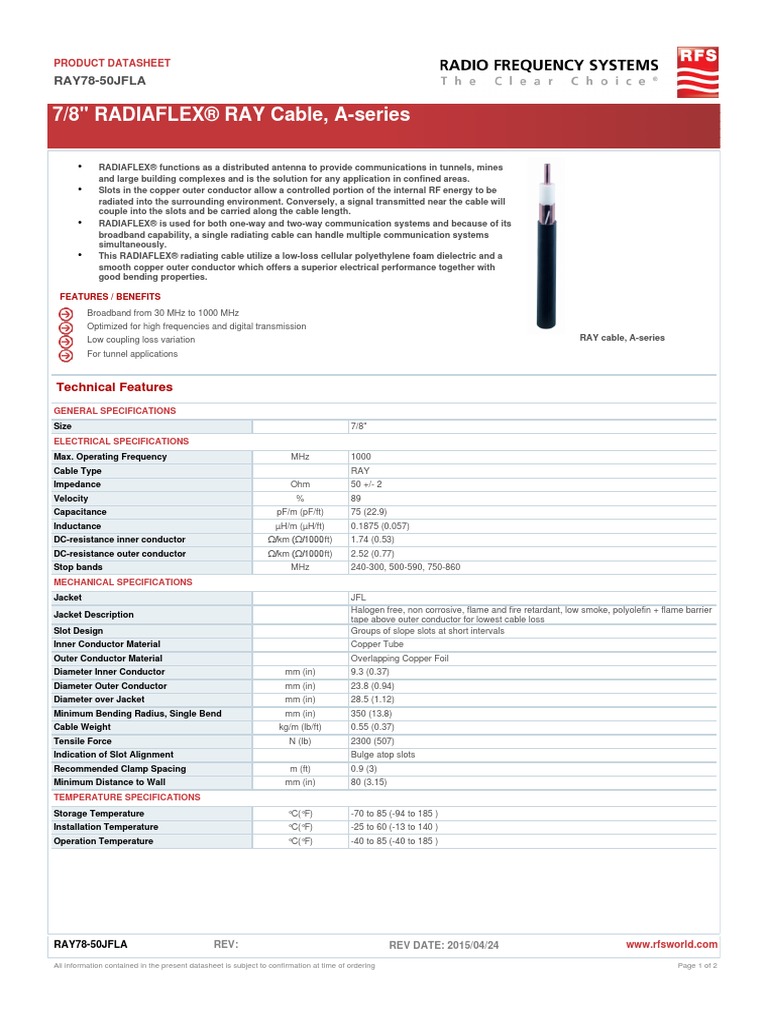 7/8" RADIAFLEX® RAY Cable, A-Series | PDF | Antenna (Radio ...