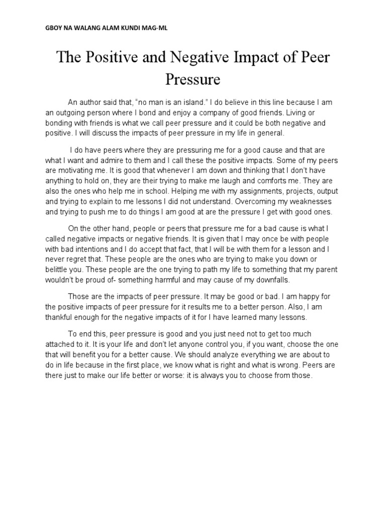 The Positive and Negative Impact of Peer Pressure | PDF | Self-Improvement