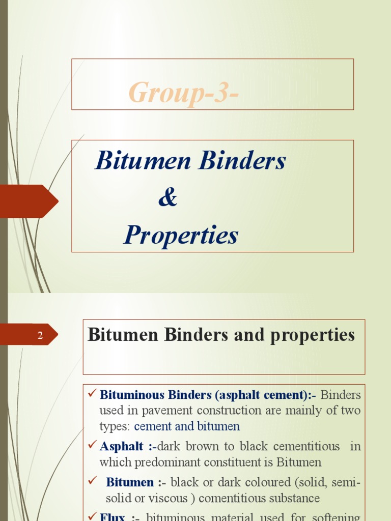 Types and Properties of Bitumen Binders | PDF | Asphalt | Physical ...