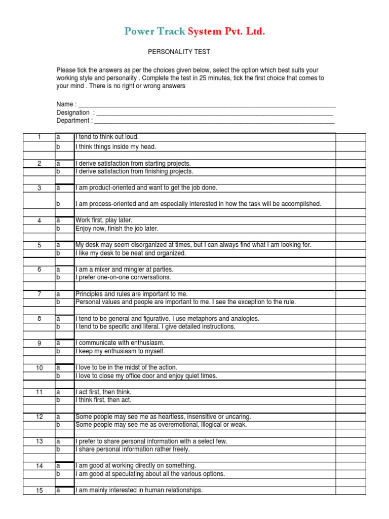 Personality Test | PDF | Information | Psychology