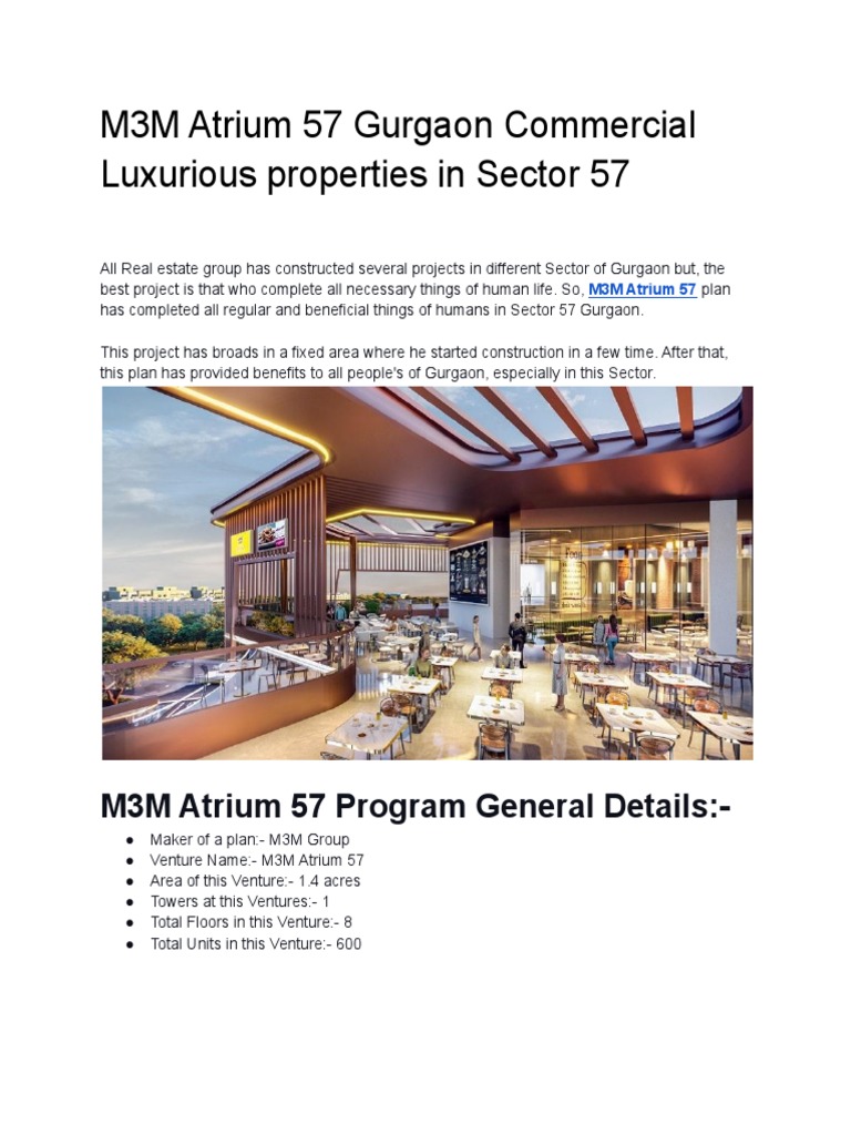 M3M Atrium 57 Gurgaon Commercial Luxurious Properties in Sector 57 ...
