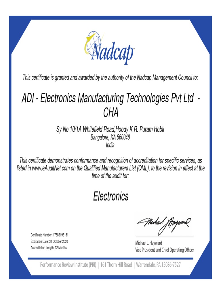ADI - Electronics Manufacturing Technologies PVT LTD - CHA: Sy No 10/1A ...