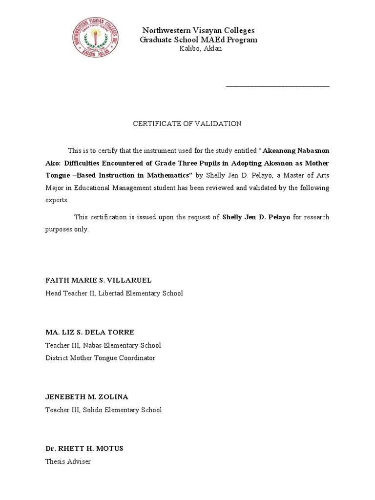 Certificate of Validation | PDF | Wellness