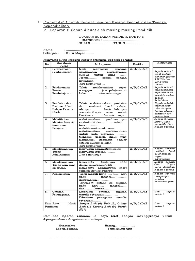 Format A3 Laporan PTK BOSDA | PDF