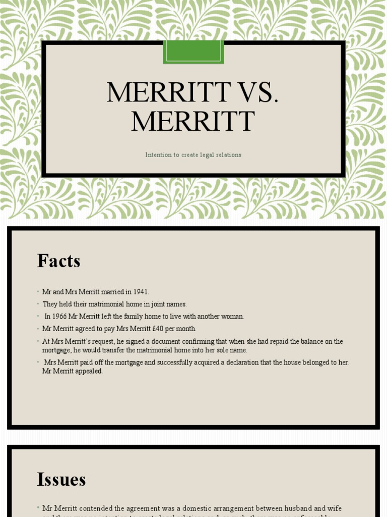 Merritt v Merritt: Legal Relations Case | PDF