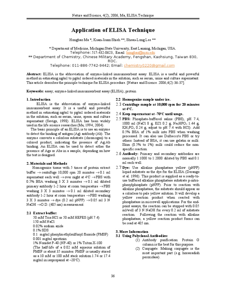 Application of ELISA Technique | PDF | Elisa | Chemistry