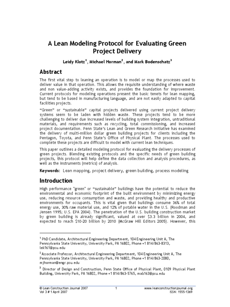 A Lean Modeling Protocol For Evaluating Green Project Delivery | PDF ...