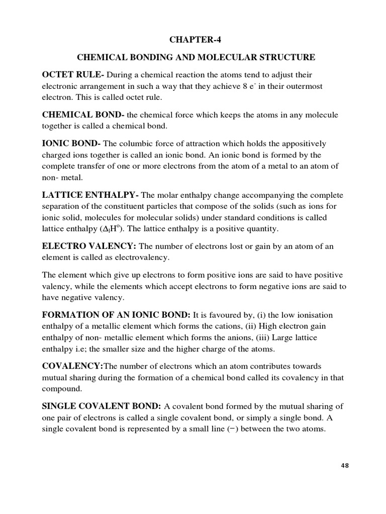 11 Chemistry Notes Ch04 Chemical Bonding and Molecular Structure | PDF ...