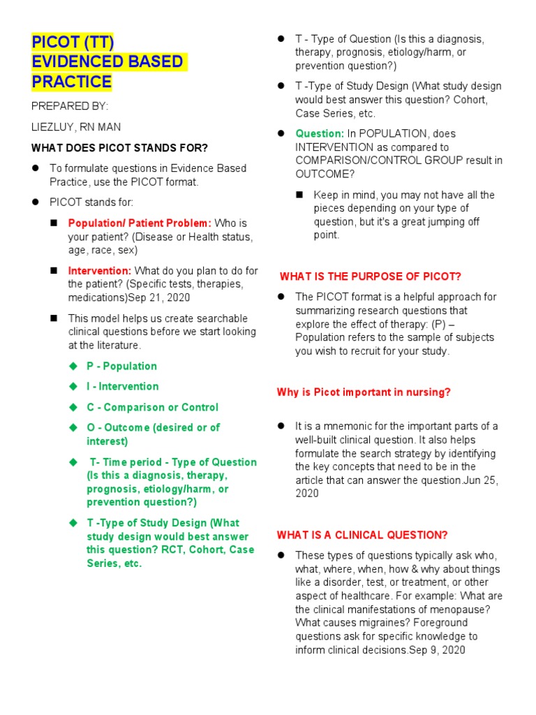 Picot (TT) Evidenced Based Practice: What Does Picot Stands For? | PDF ...