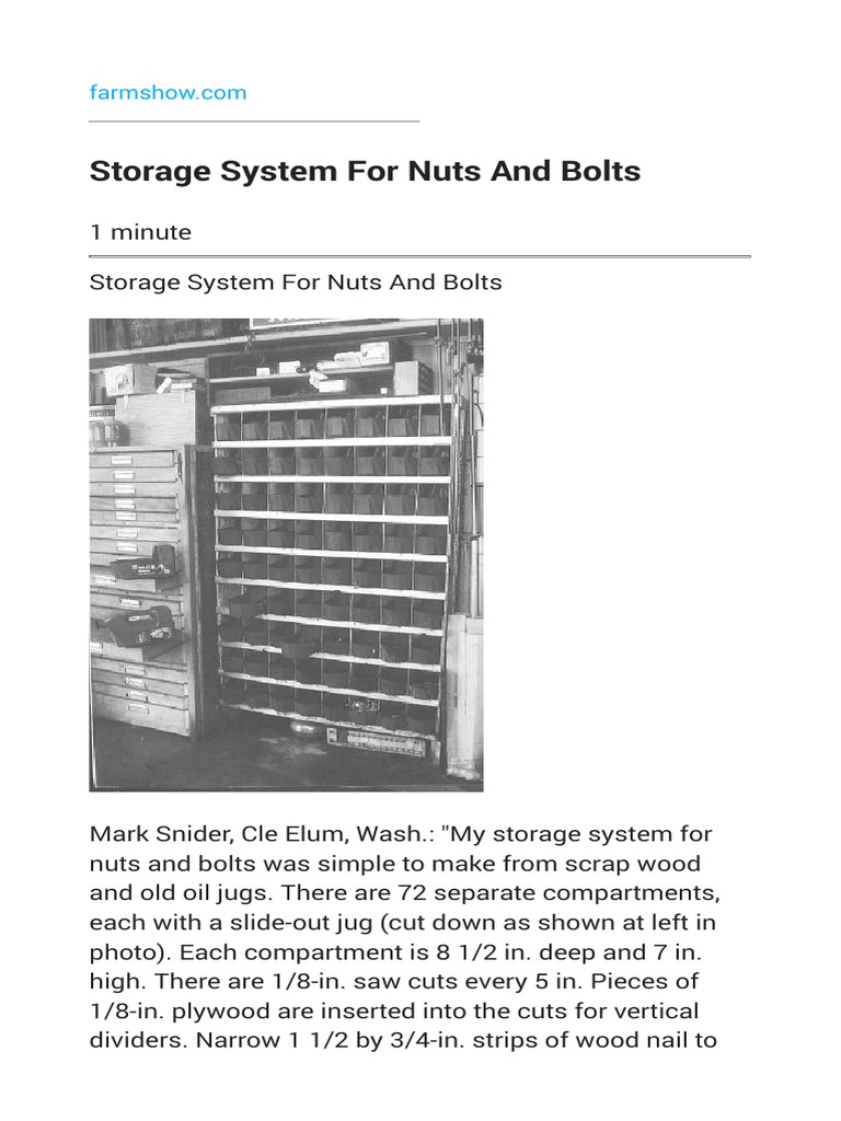 Storage System For Nuts and Bolts | PDF