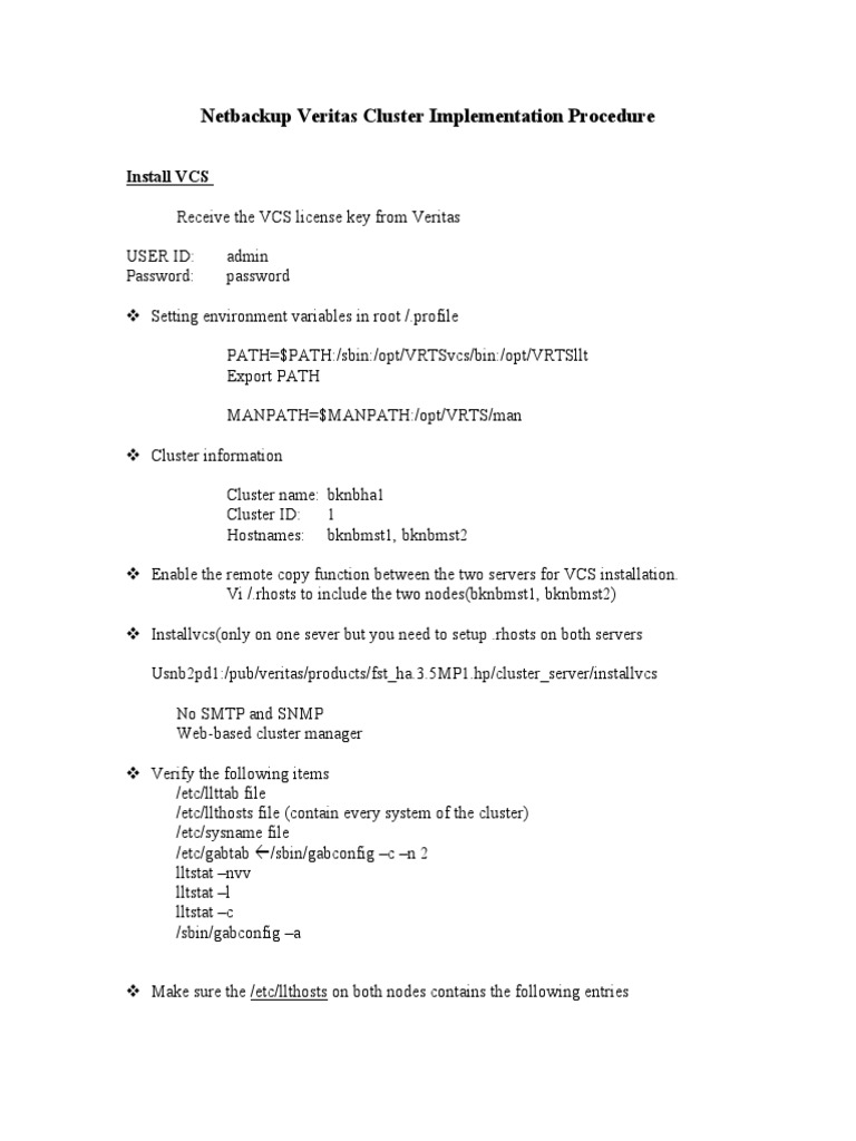 Netbackup Veritas Cluster Implementation Procedure: Install VCS | PDF | Computer Cluster ...