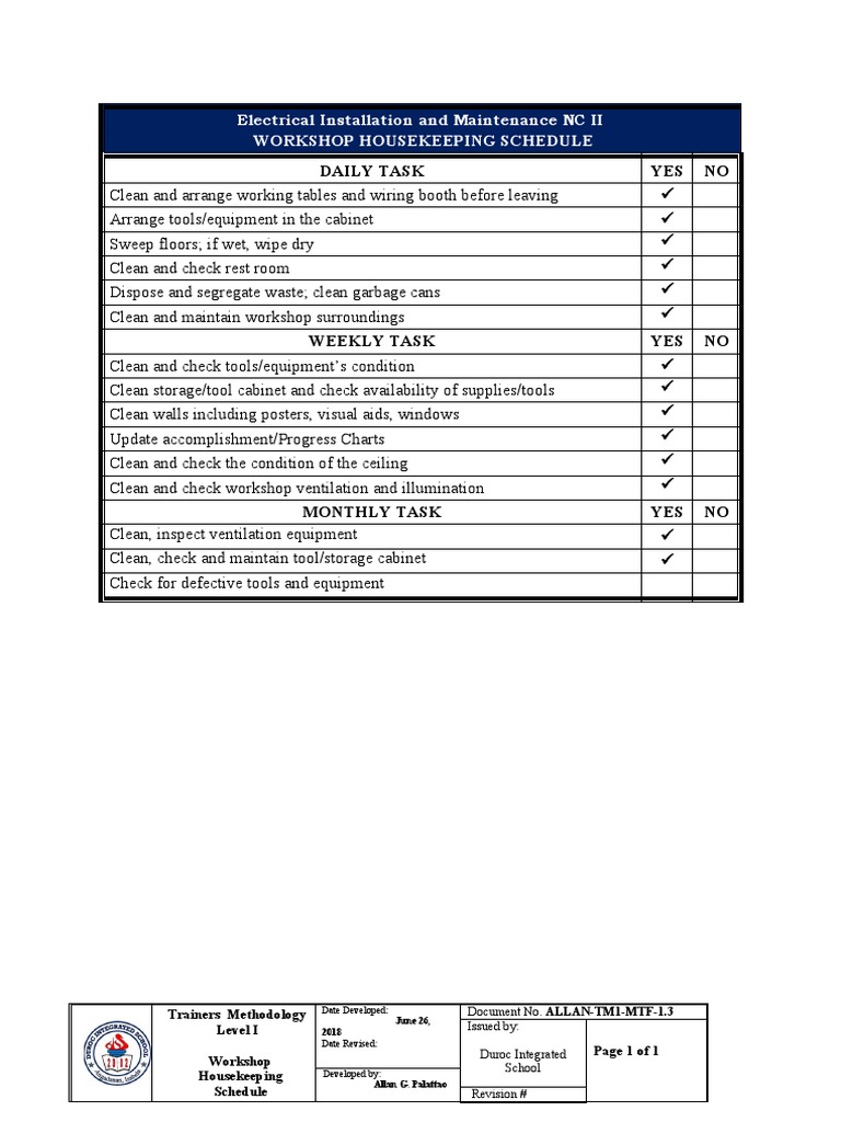 Form 1.3 Workshop Housekeeping Schedule | PDF