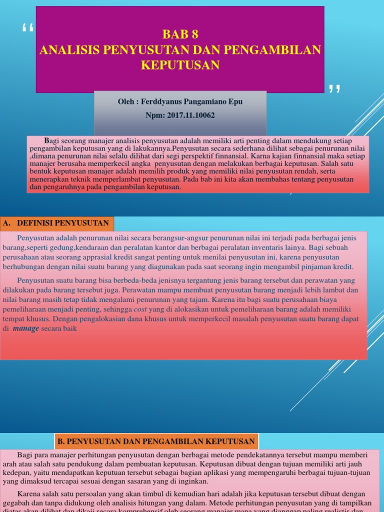 BAB 8 (Ferddyanus Pangamiano Epu) ANALISIS PENYUSUTAN DAN PENGAMBILAN KEPUTUSAN | PDF