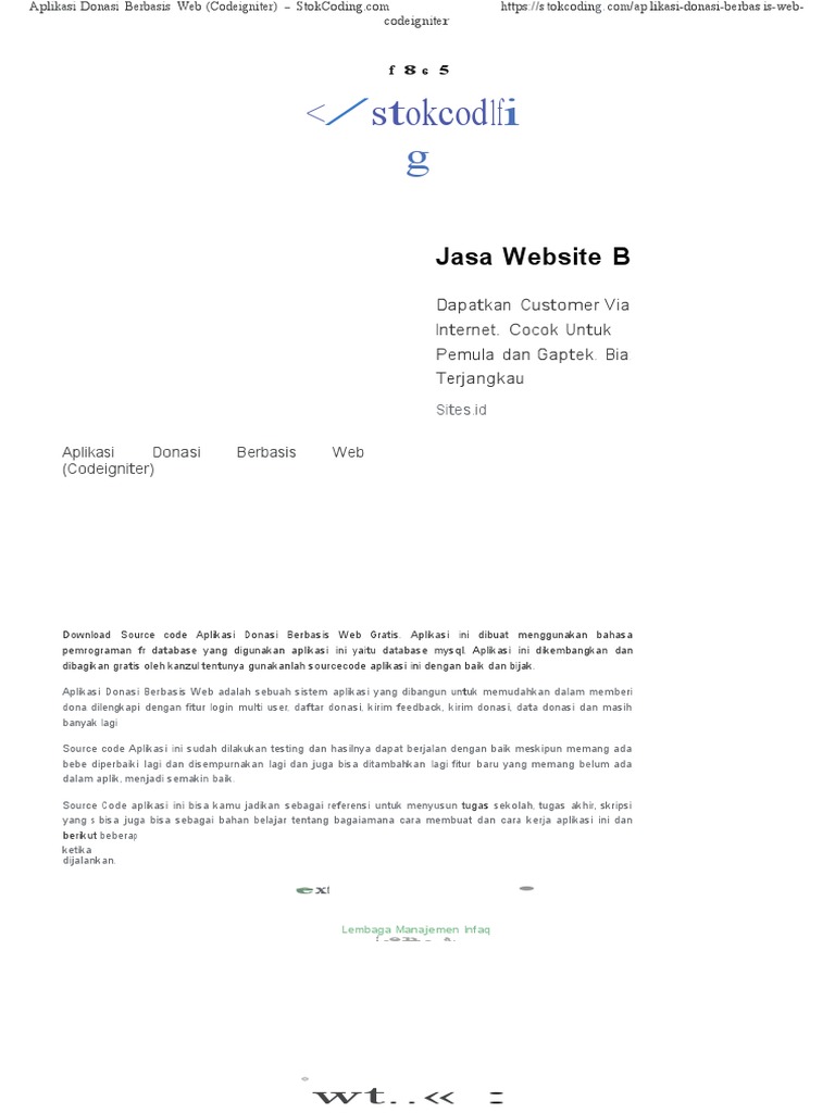 Aplikasi Donasi Berbasis Web (Codeigniter) - StokCoding | PDF | Bisnis