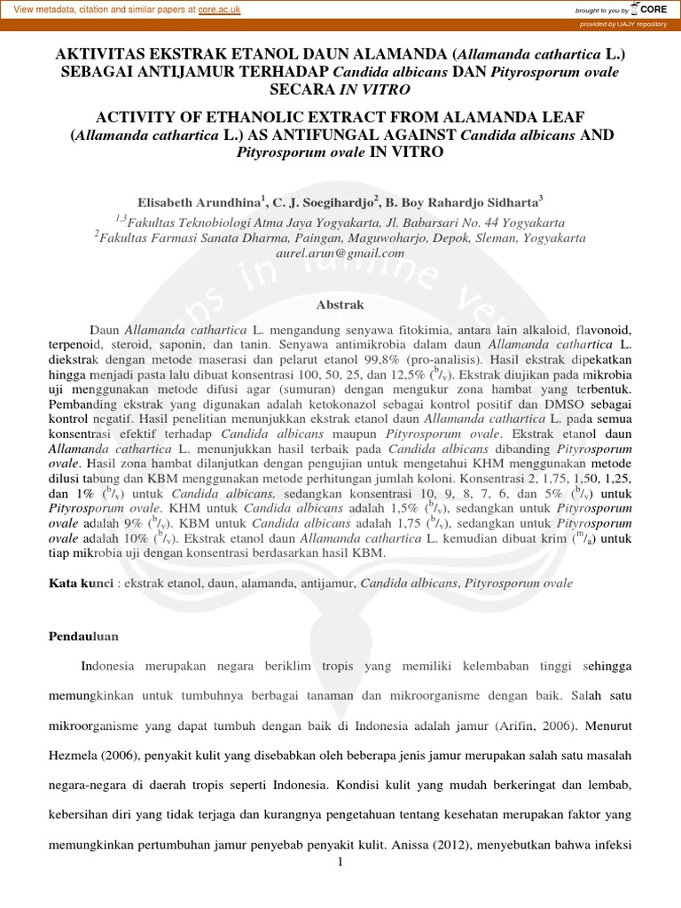 Aktivitas Antijamur Daun Alamanda | PDF | Kesehatan Holistik | Sains ...