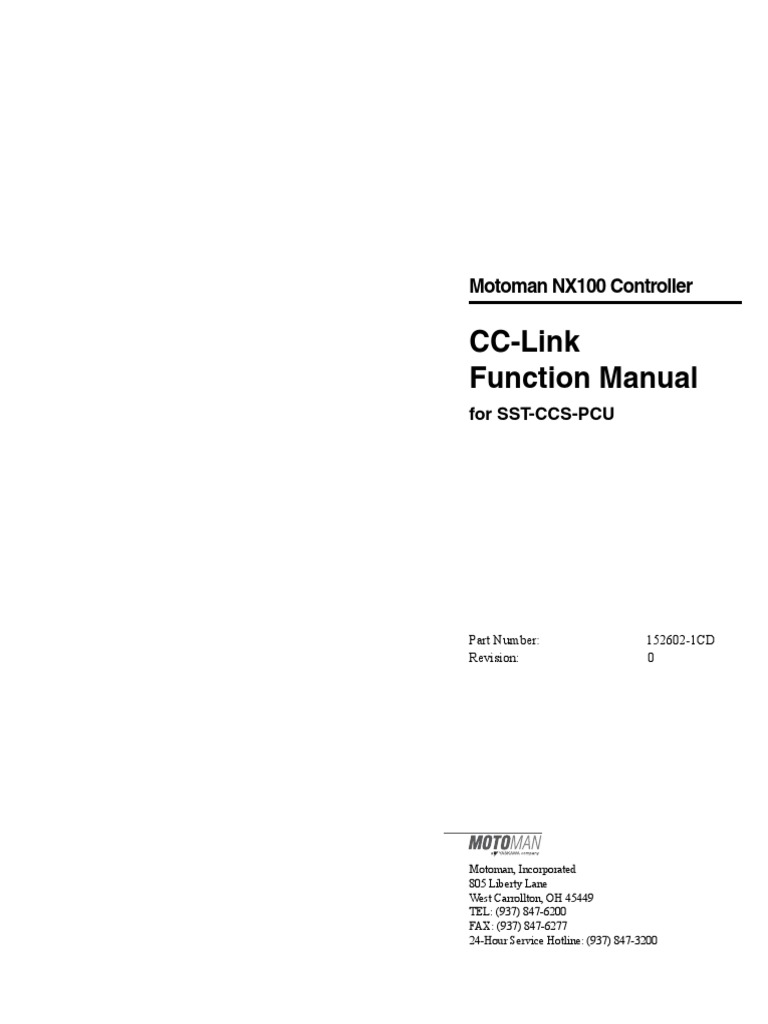 CC-Link Function Manual: Motoman NX100 Controller | PDF | Safety | Computing
