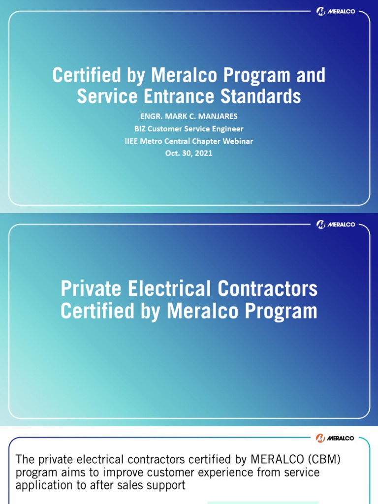 Handouts - Certified by Meralco, and Service Entrance Standard | PDF