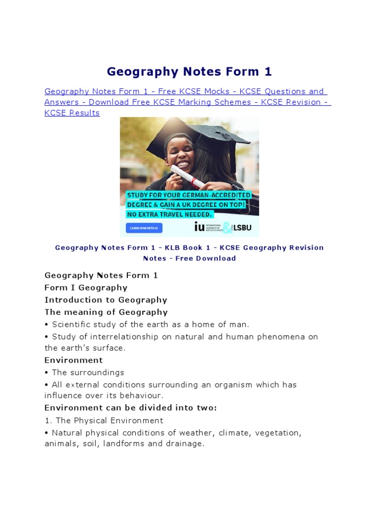 Geography Notes Form 1 | Download Free PDF | Fog | Atmosphere Of Earth