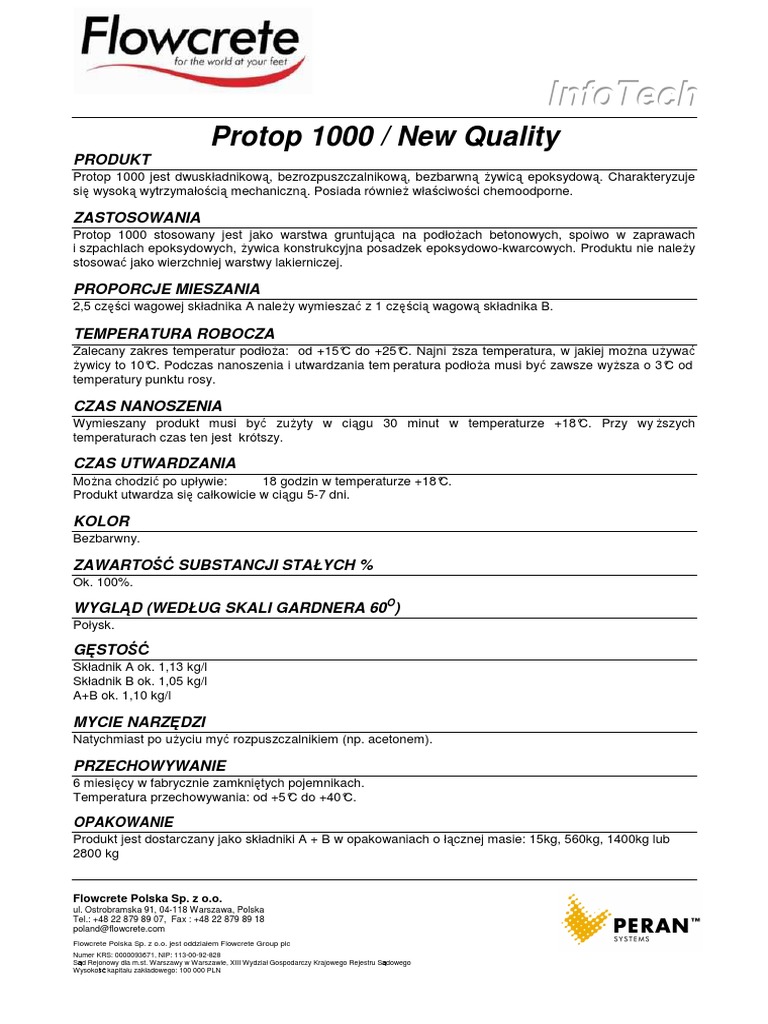FLOWCRETE PROTOP 1000 Karta Produktu | PDF