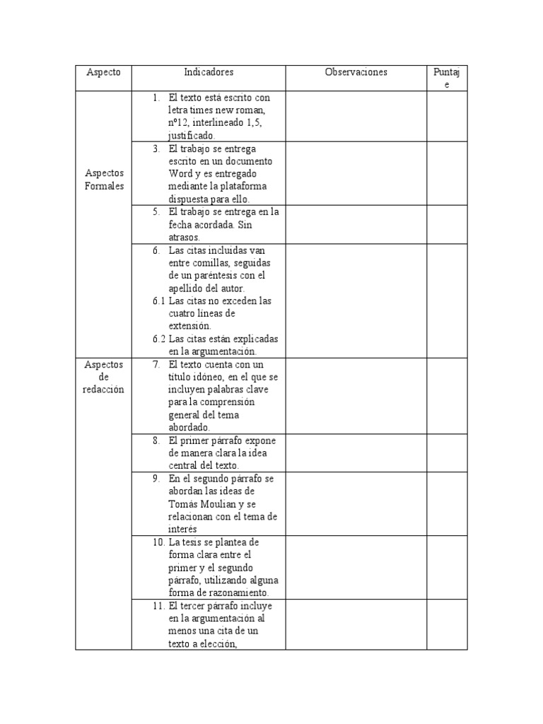 Rubrica Escritura Texto Argumentativo | PDF