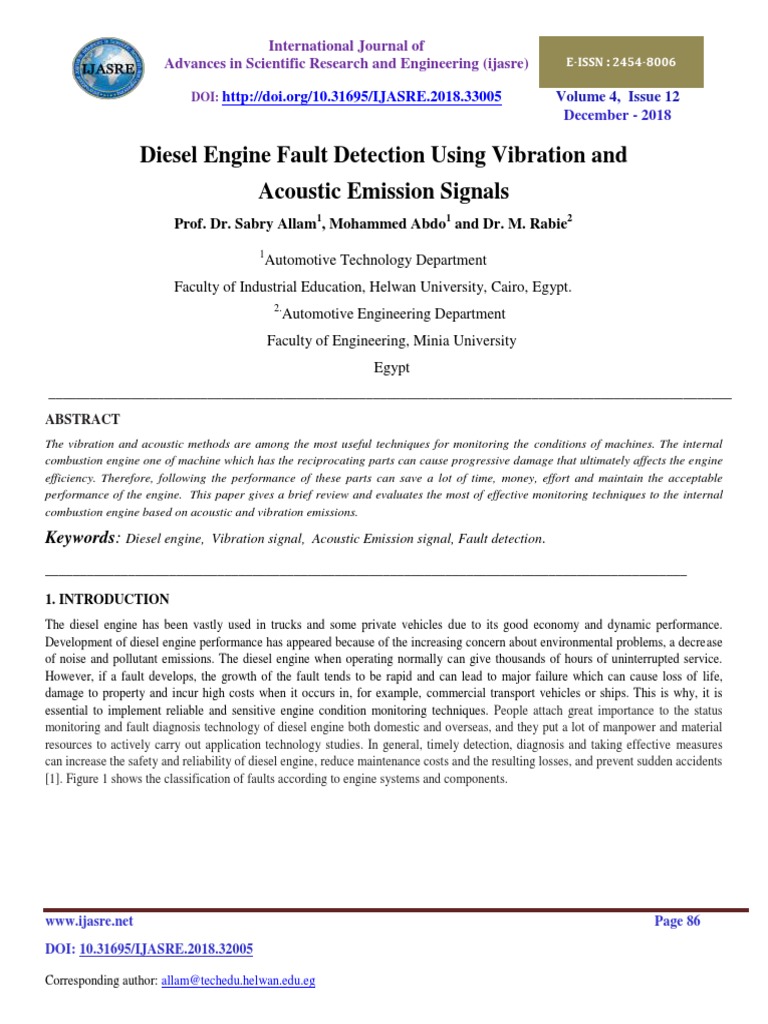 Diesel Engine Fault Detection Using Vibr Pdf Fuel Injection