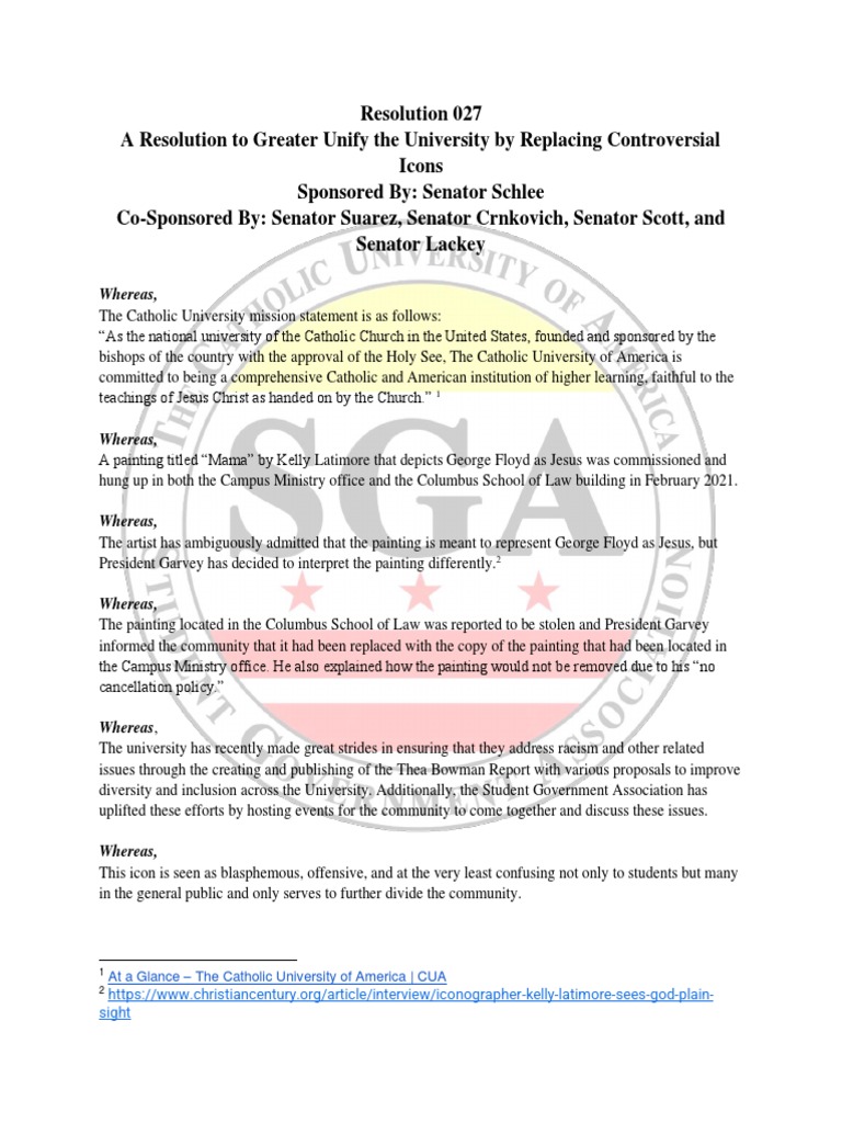 A Resolution To Greater Unify The University by Replacing Controversial ...
