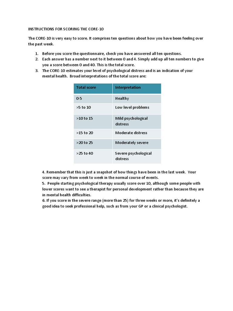 CORE 10 Scoring Instructions | PDF