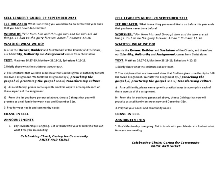 Cell Leaders Guide | PDF | Gospel Of Matthew | Jesus