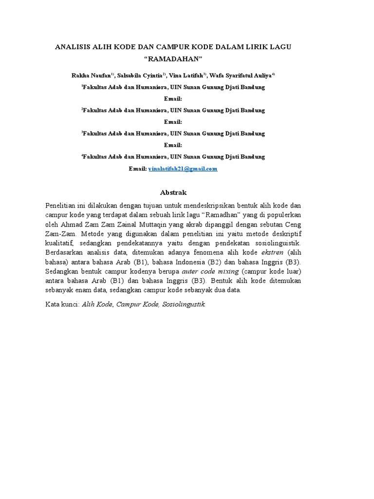 Analisis Alih Kode Dan Campur Kode Dalam Lirik Lagu | PDF | Kajian Bahasa Asing