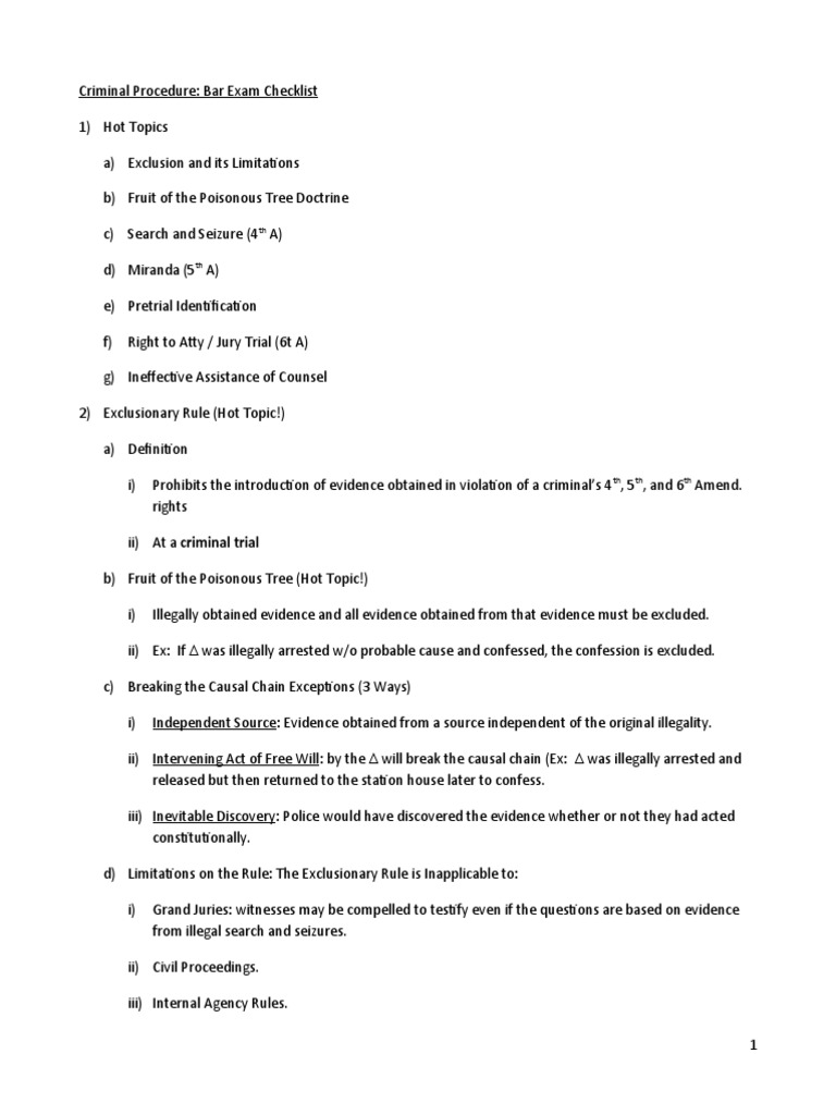 Checklist Criminal Procedure | PDF | Nature | Miranda Warning