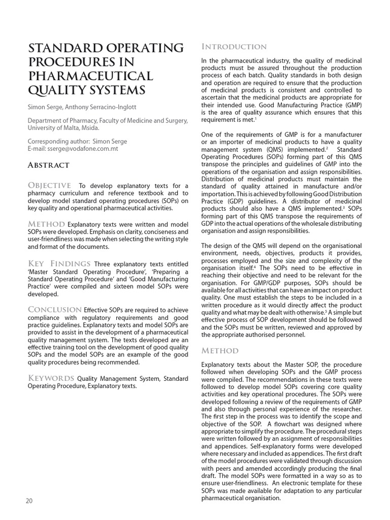 SOP Development in Pharmaceutical Quality | PDF | Quality Management ...
