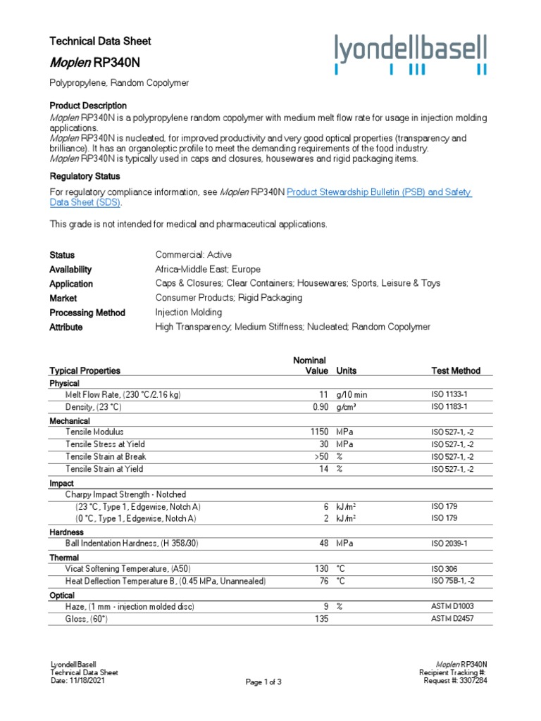 Moplen: Technical Data Sheet | PDF | Implied Warranty | Chemistry