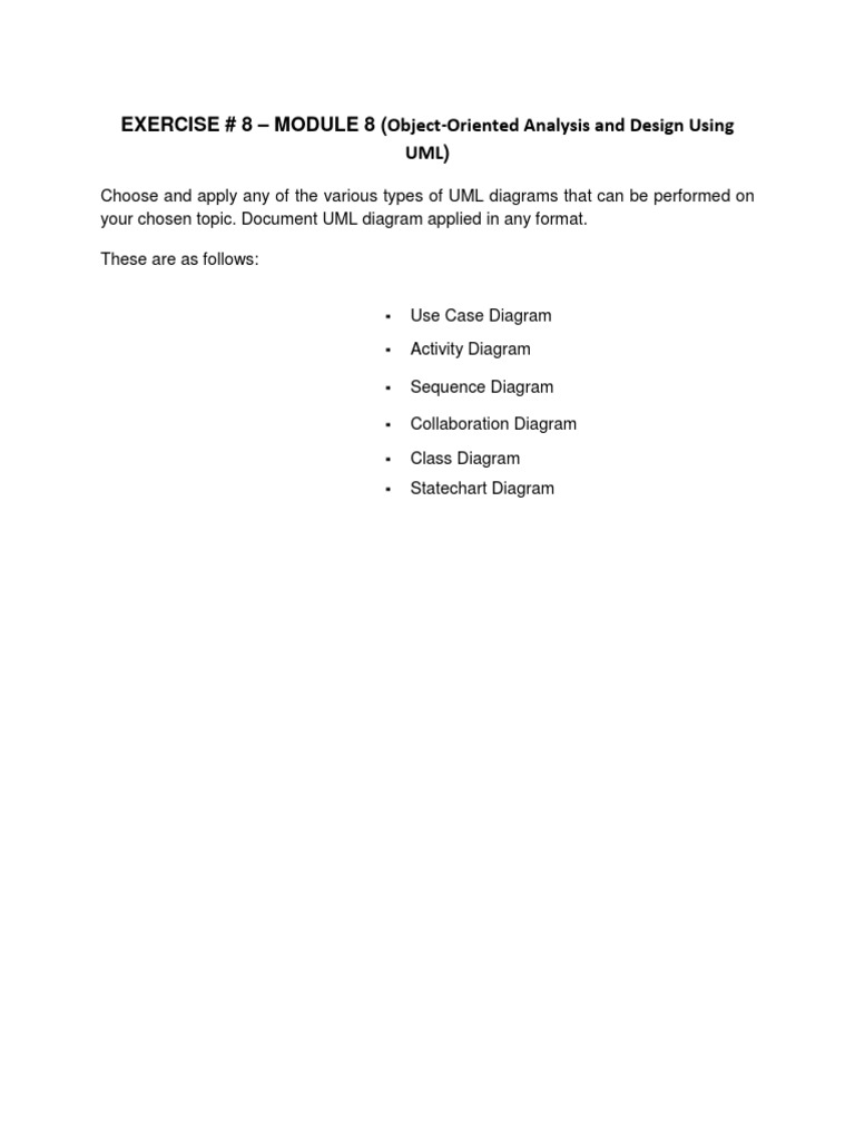 EXERCISE # 8 - MODULE 8 (Object-Oriented Analysis and Design Using UML ...