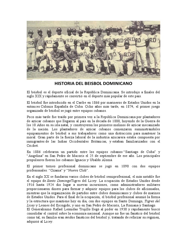 Historia Del Beisbol Dominicano | PDF | Deportes | República Dominicana