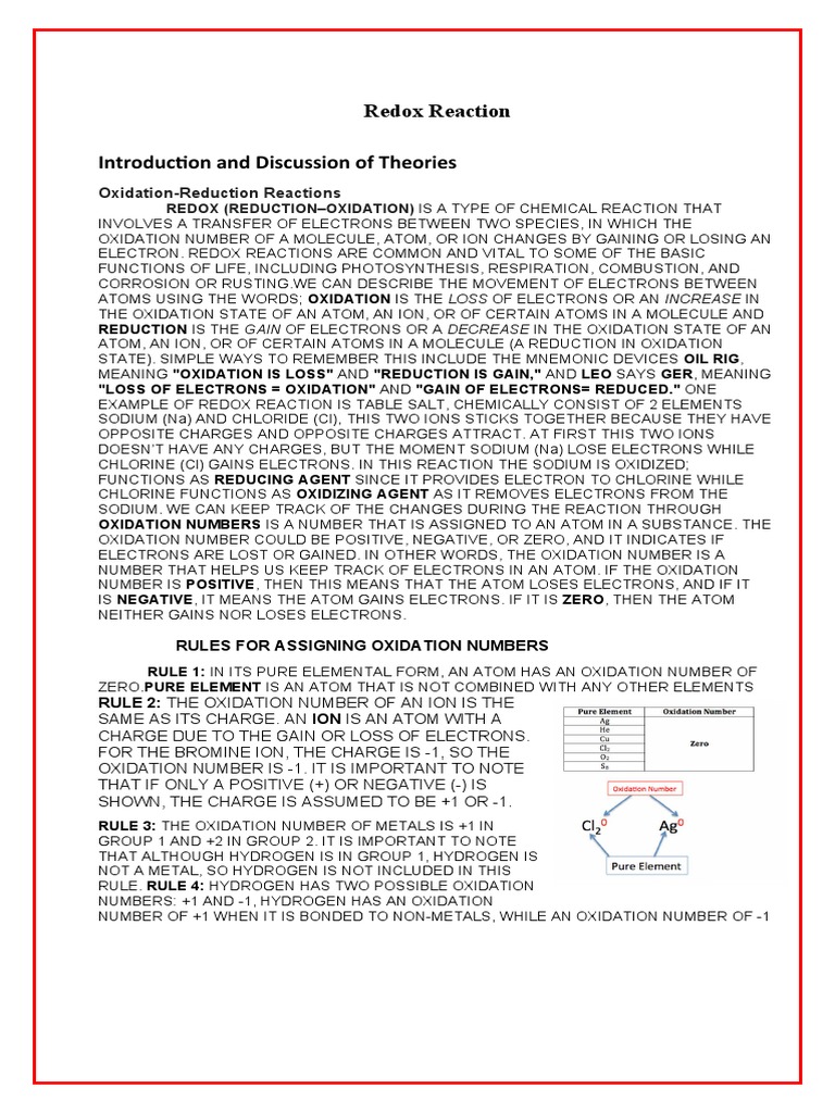 Redox Reaction Introduction and Discussion of Theories: Oxidation ...
