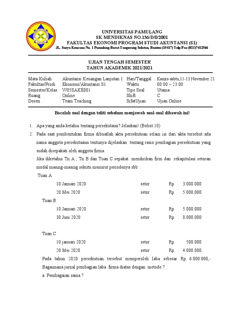 Soal Uts Akl 1 20212022 | PDF
