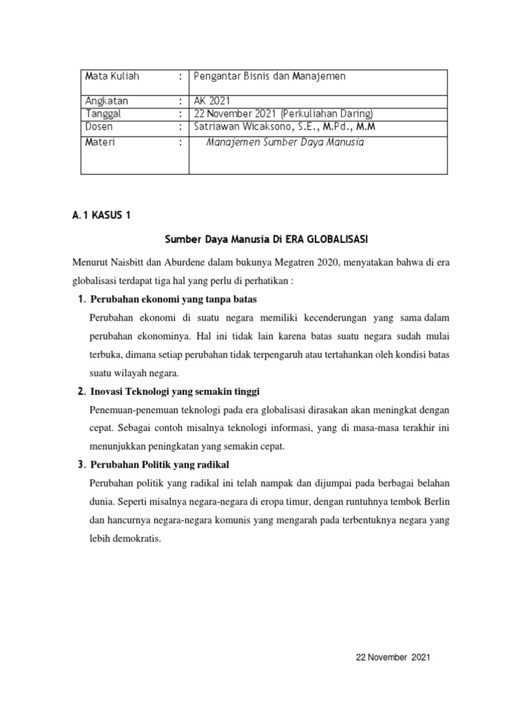 Soal Kasus - Daring 22 November 2021 | PDF | Karier & Perkembangan | Ilmu Sosial