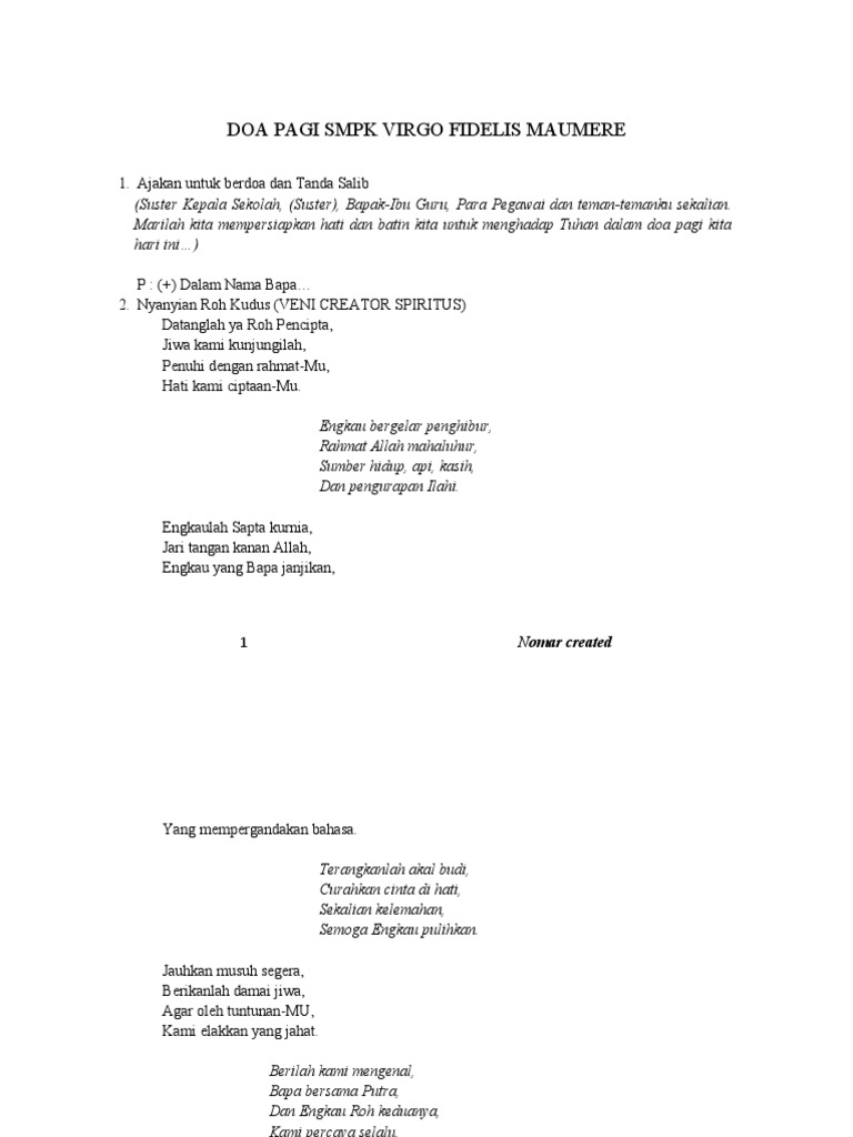Doa Pagi SMPK Virgo Fidelis Maumer New | PDF