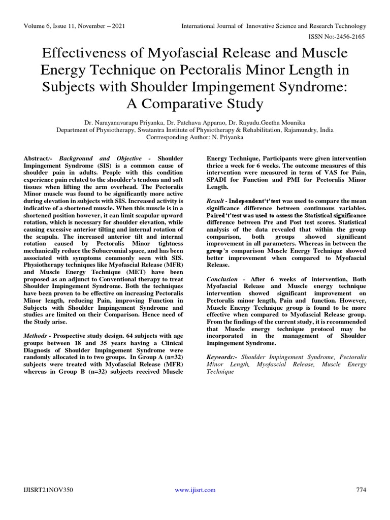 Effectiveness of Myofascial Release and Muscle Energy Technique On ...