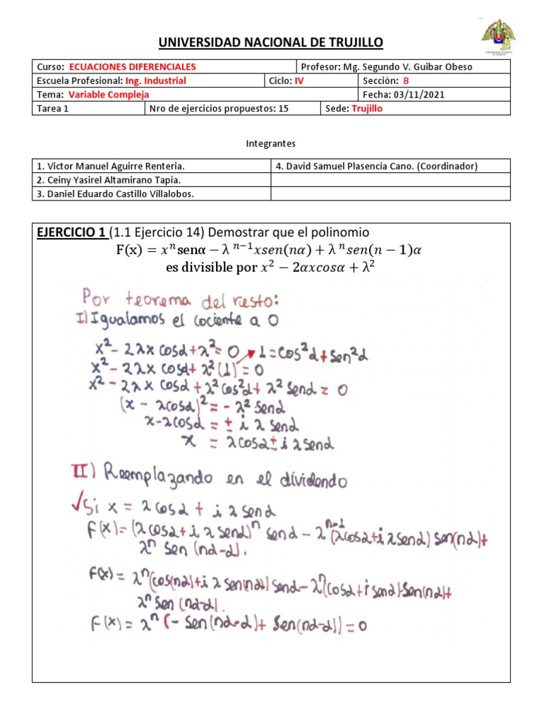 Tarea 01 Variable Compleja | PDF | Número complejo | Análisis complejo