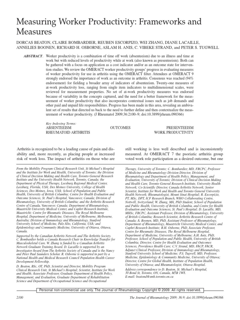 Measuring Worker Productivity: Frameworks and Measures | PDF ...