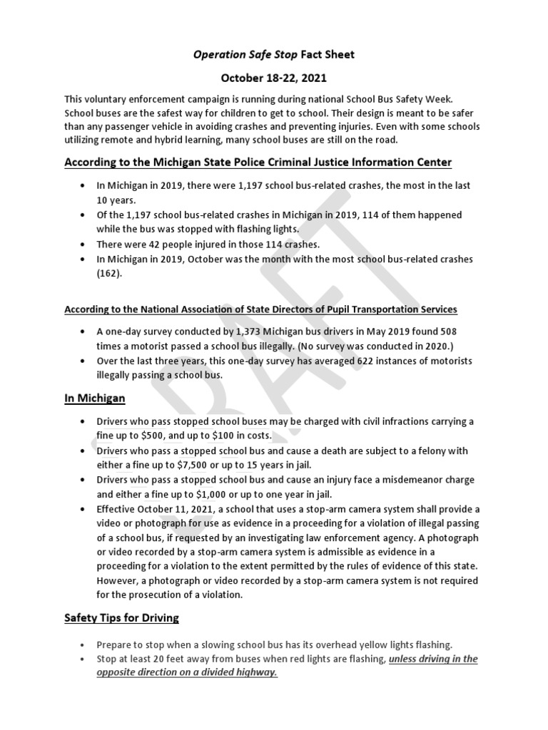 Operation Safe Stop Fact Sheet | PDF | School Bus | Bus