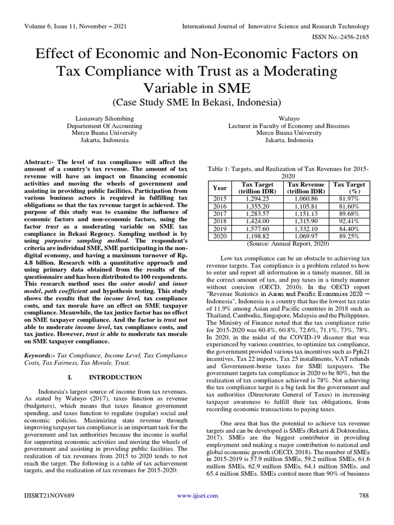 Effect of Economic and Non-Economic Factors On Tax Compliance With Trust As A Moderating ...
