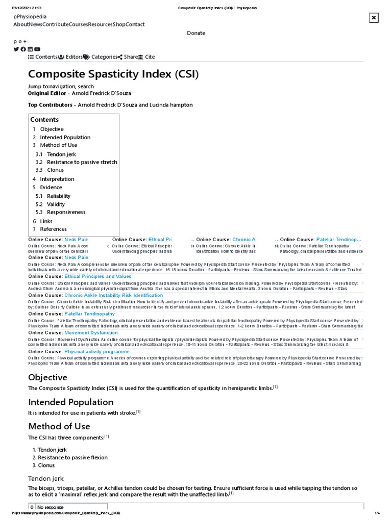 Composite Spasticity Index (CSI) - Physiopedia - Semelhante Ao CSS ...