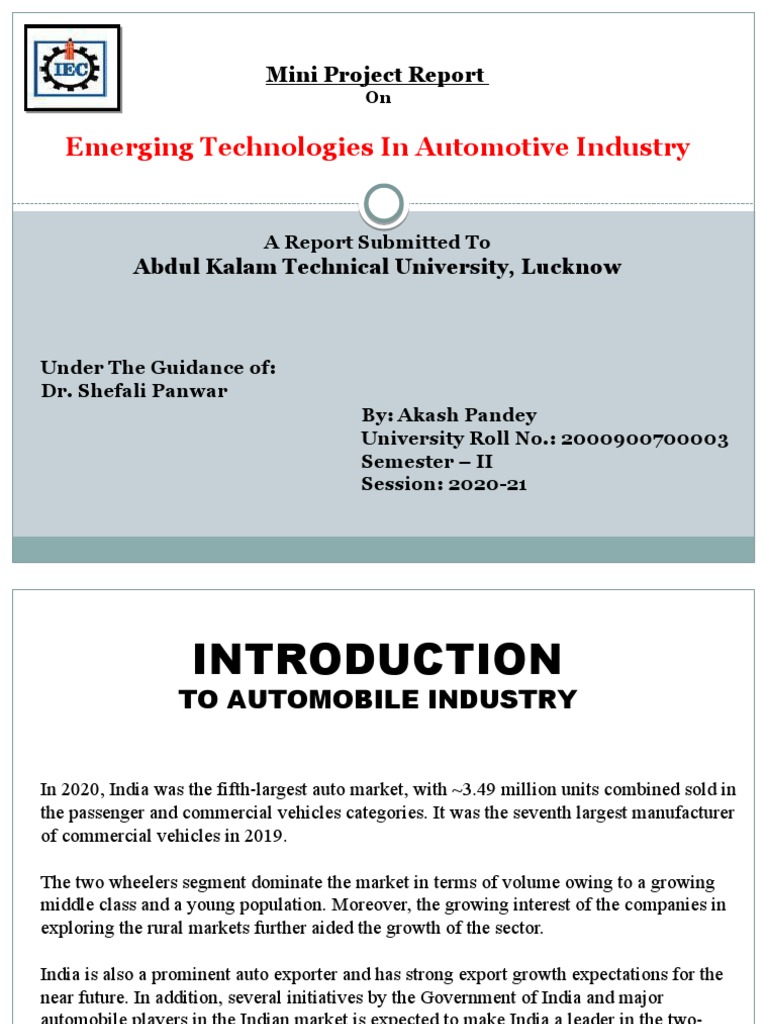 Mini Project (Emerging Technology of Automotive Industry) | PDF | Car ...