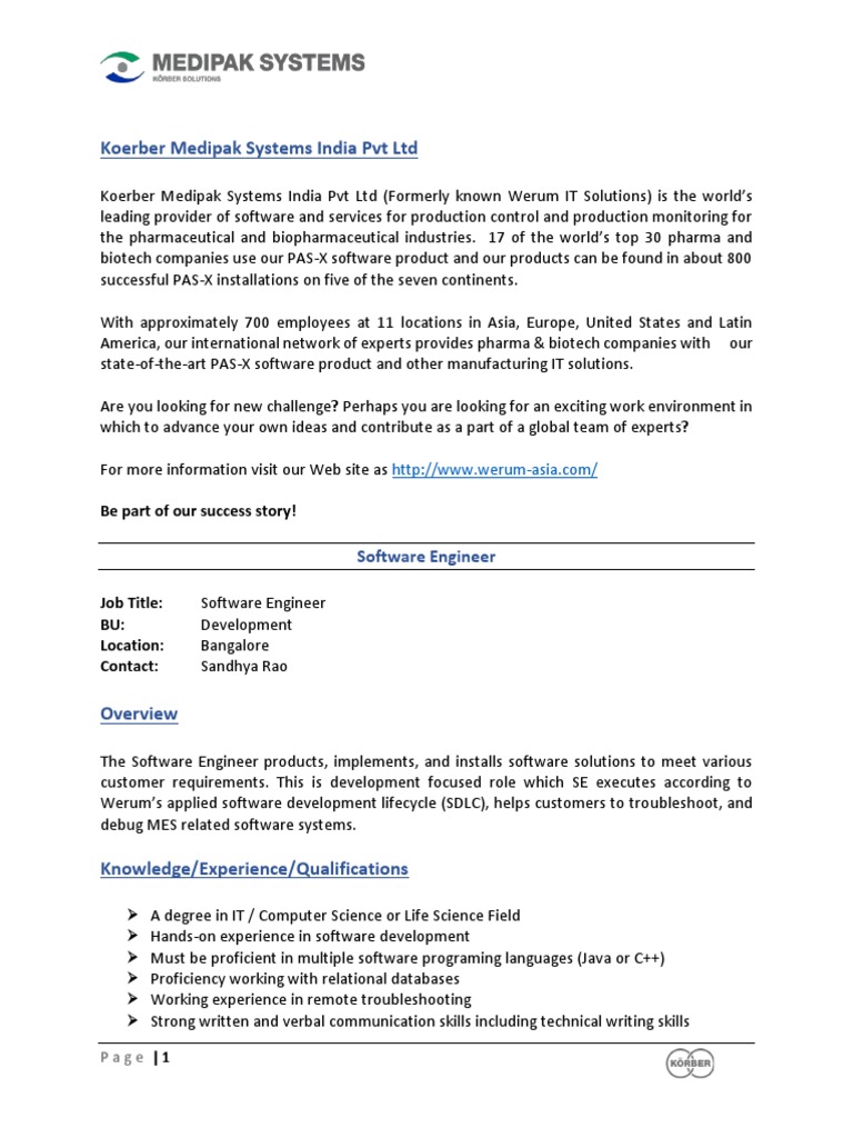 JD - Software Engineer - KMS INDIA | PDF | Software | Engineer