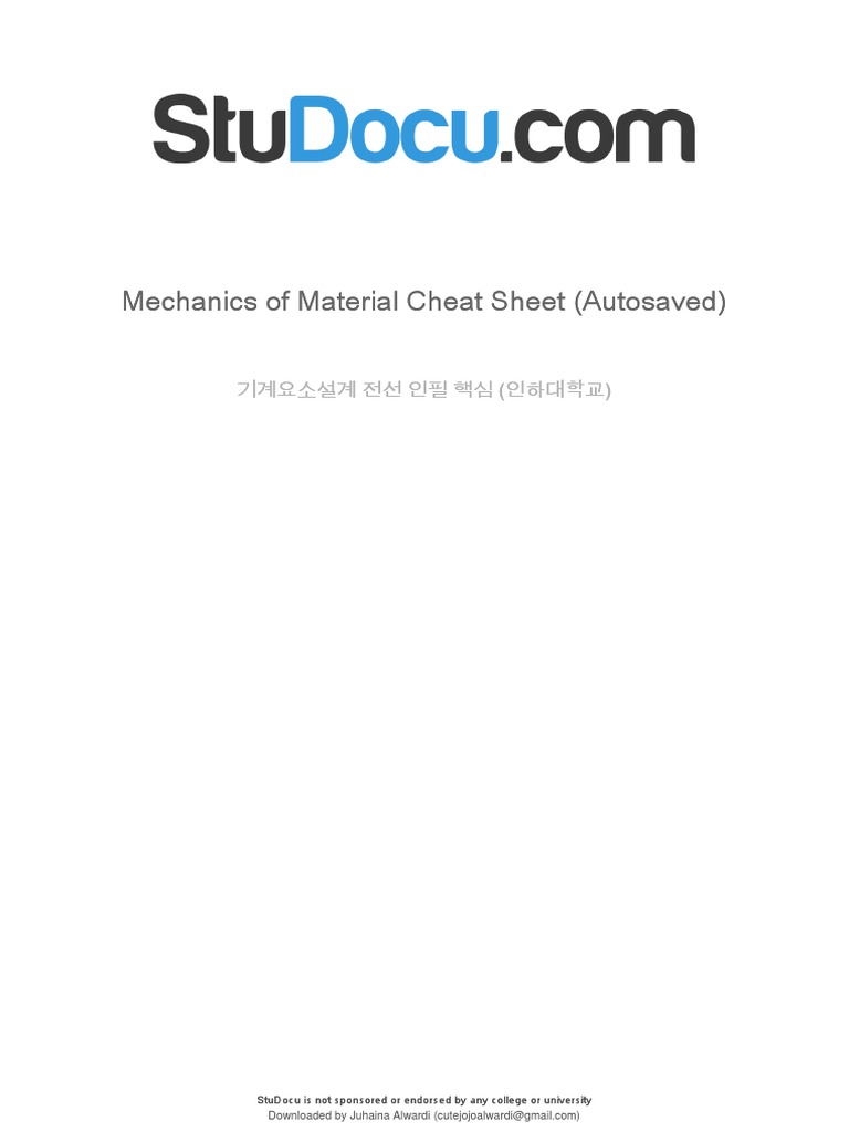 Mechanics of Material Cheat Sheet Autosaved | PDF | Bending | Stress ...
