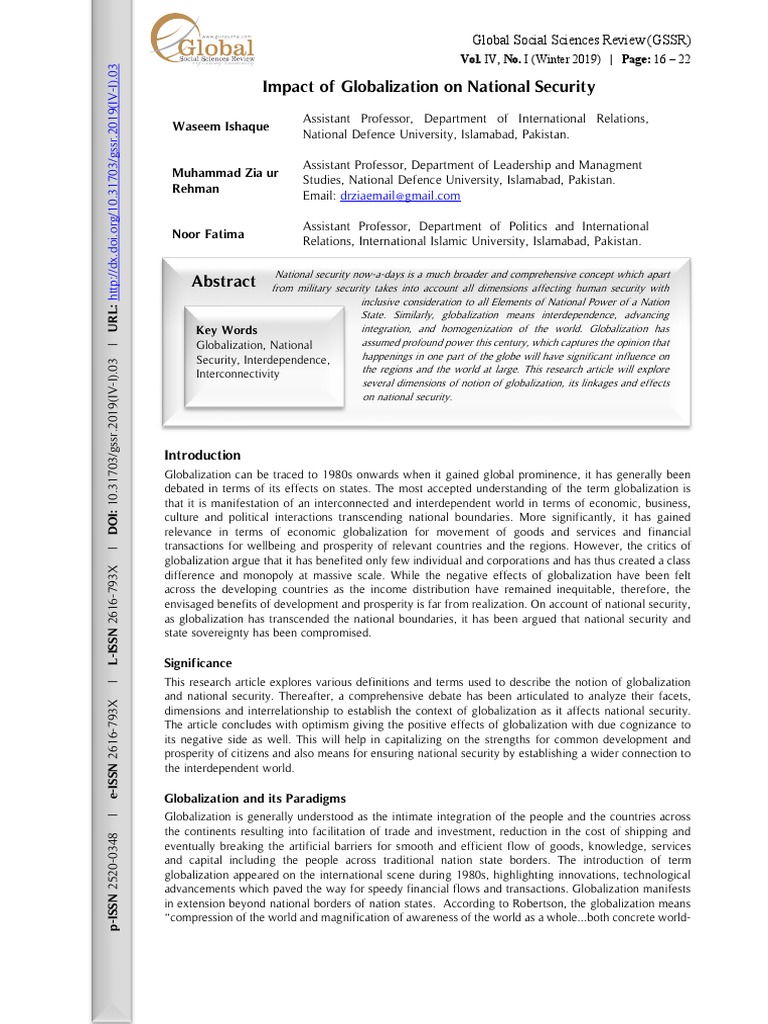 Impact of Globalization On National Security | PDF | Globalization | National Security