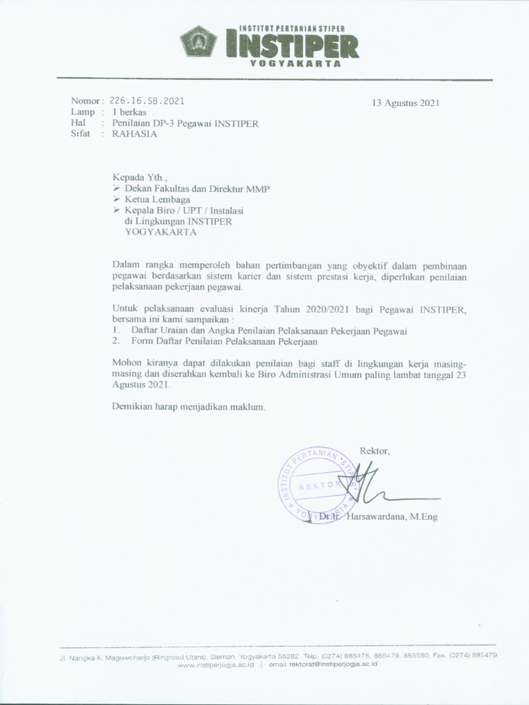Penilaian DP-3 Pegawai INSTIPER Tahun 2021 | PDF
