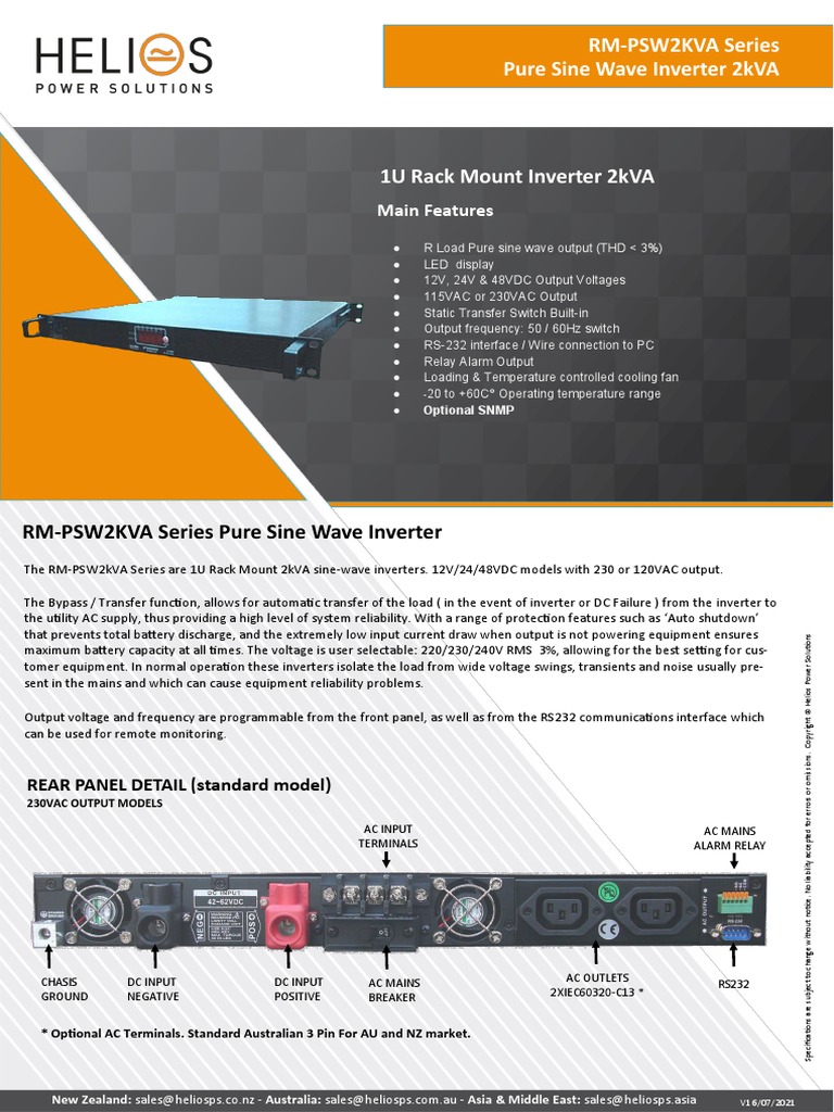RM-PSW2KVA Series Pure Sine Wave Inverter 2kVA: Main Features | PDF ...